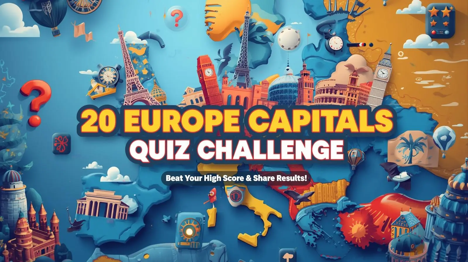 20 Europe Capitals Quiz with Answers (European Map games)